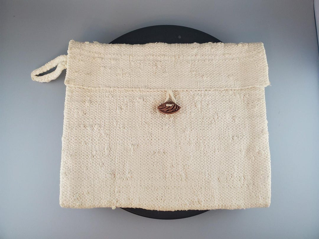1970s Textured Cotton Clutch Purse Oatmeal Colored Cottage Core ...
