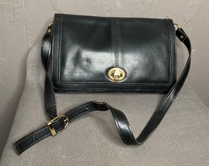 1960's Black Leather Turn-lock Purse Leather Shoulder Bag - Etsy