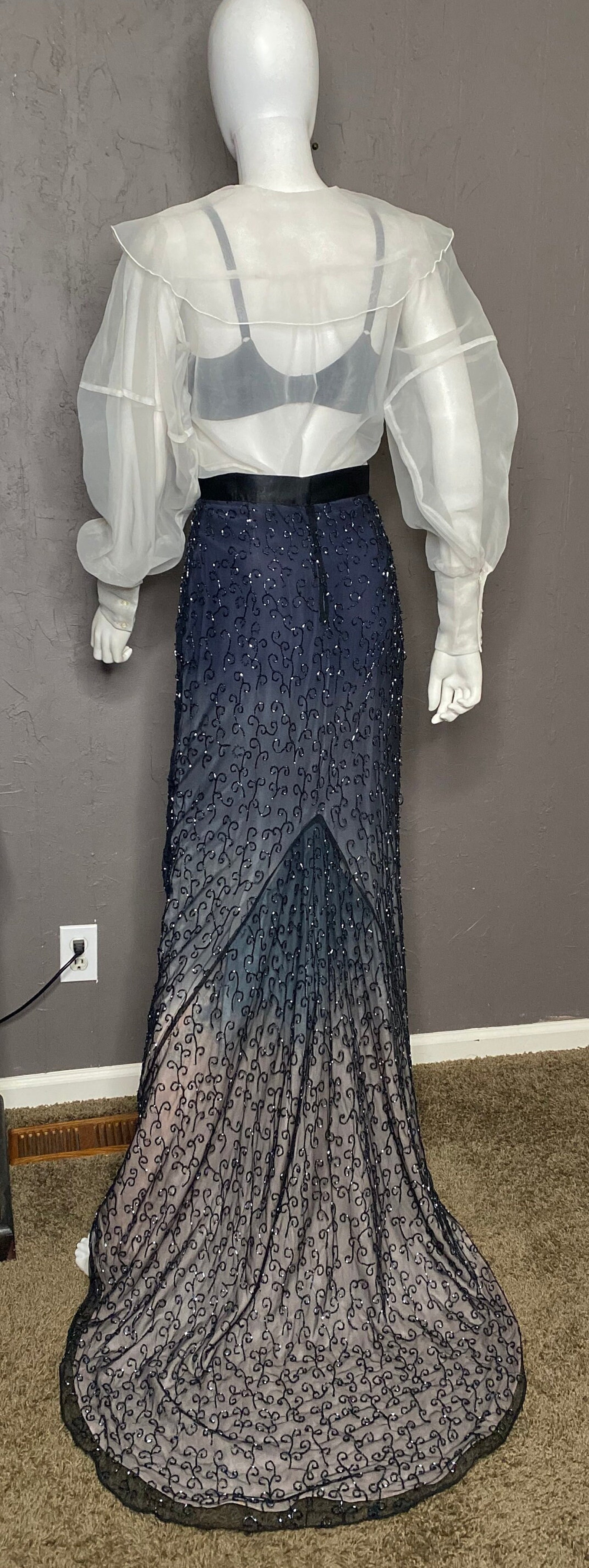 1990s Ombré Beaded Maxi Skirt With Train Size XS-S Formal/prom Skirt - Etsy