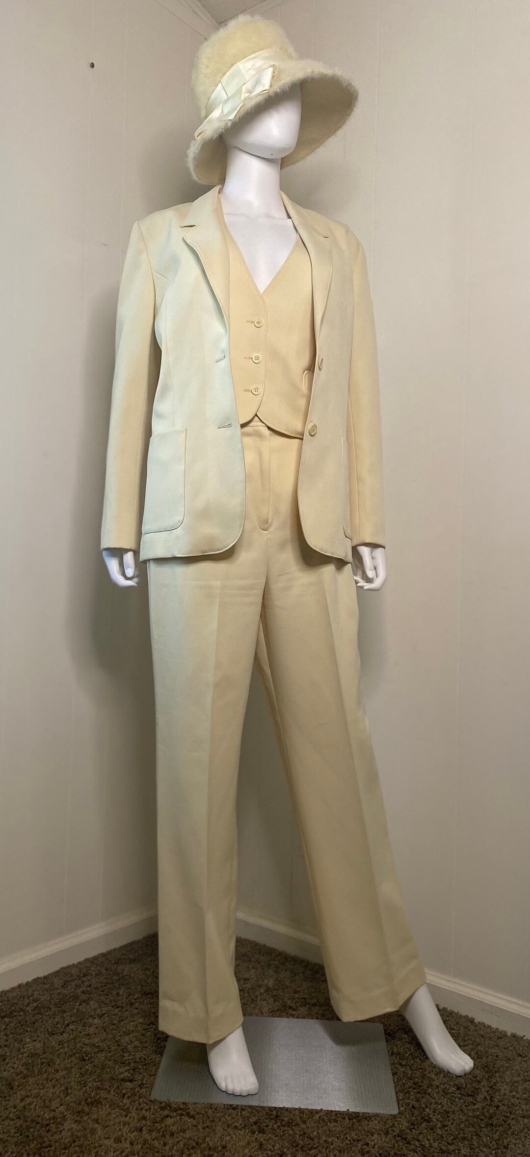 60s-70s Pale Yellow Partners 3 Piece Suit Unisex Vintage 70s Blazer ...