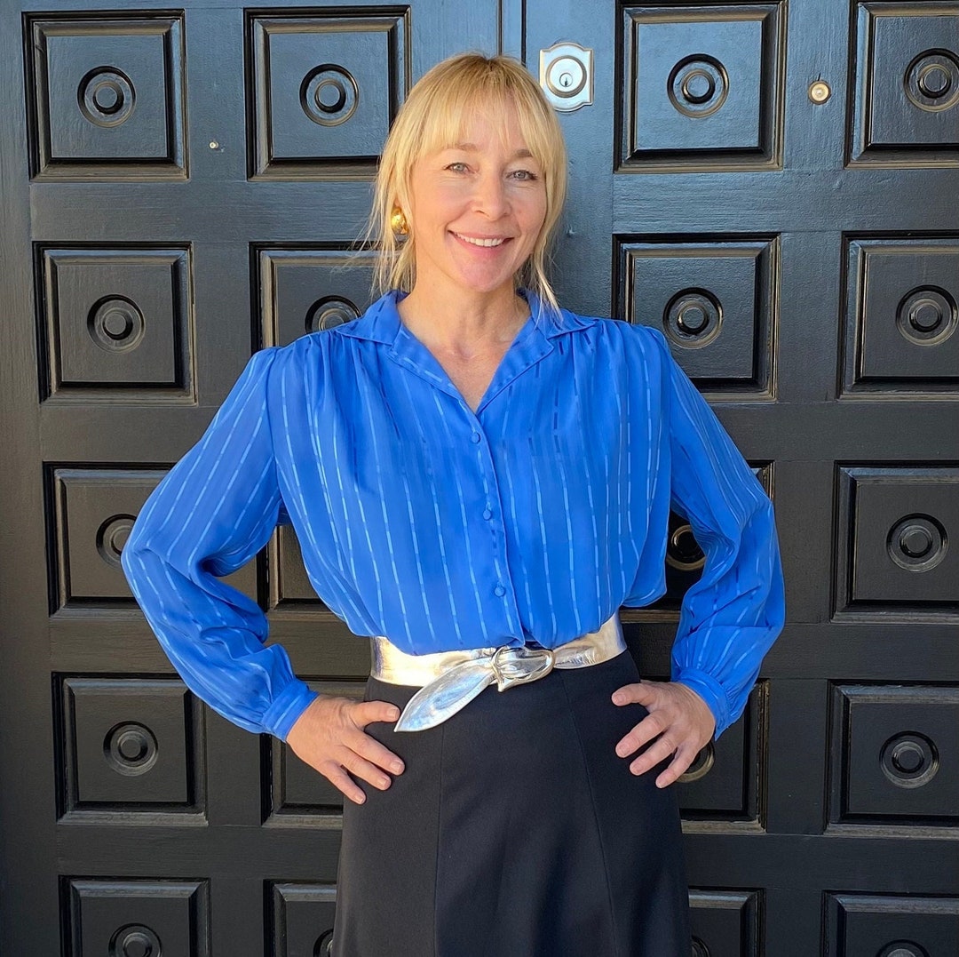 Silky Royal Blue Medium 70s Mervyns for Her Womens Long Sleeve Blouse ...