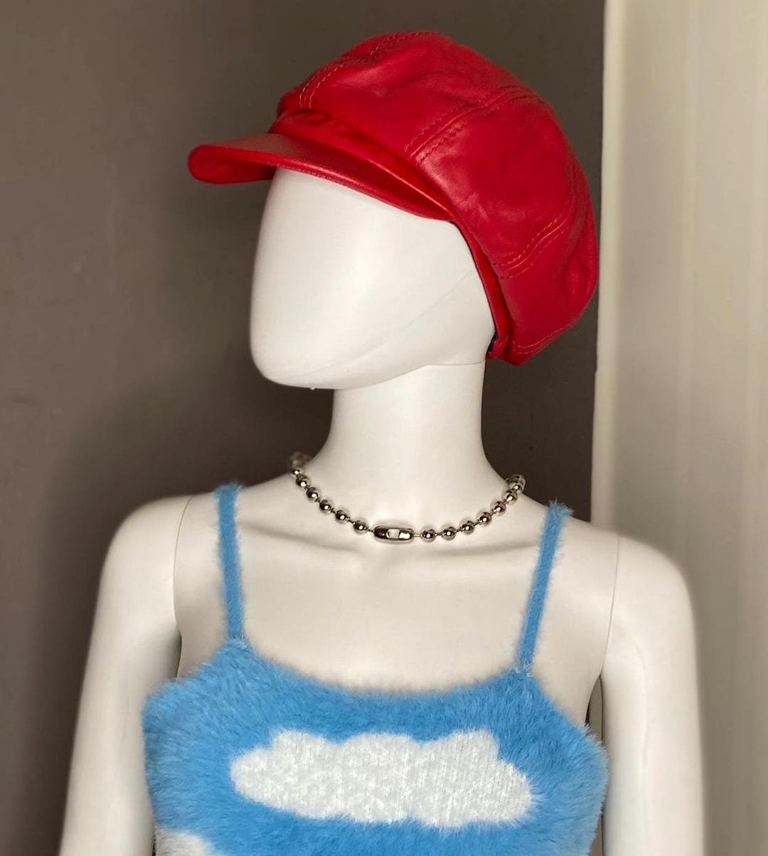 Y2K Red Leather Newsboy Cap From Wilson's Leather - Etsy