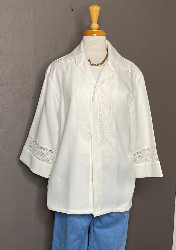 1970's Iolani Beau Tiki White Hawaiian Wedding Shirt … - Gem