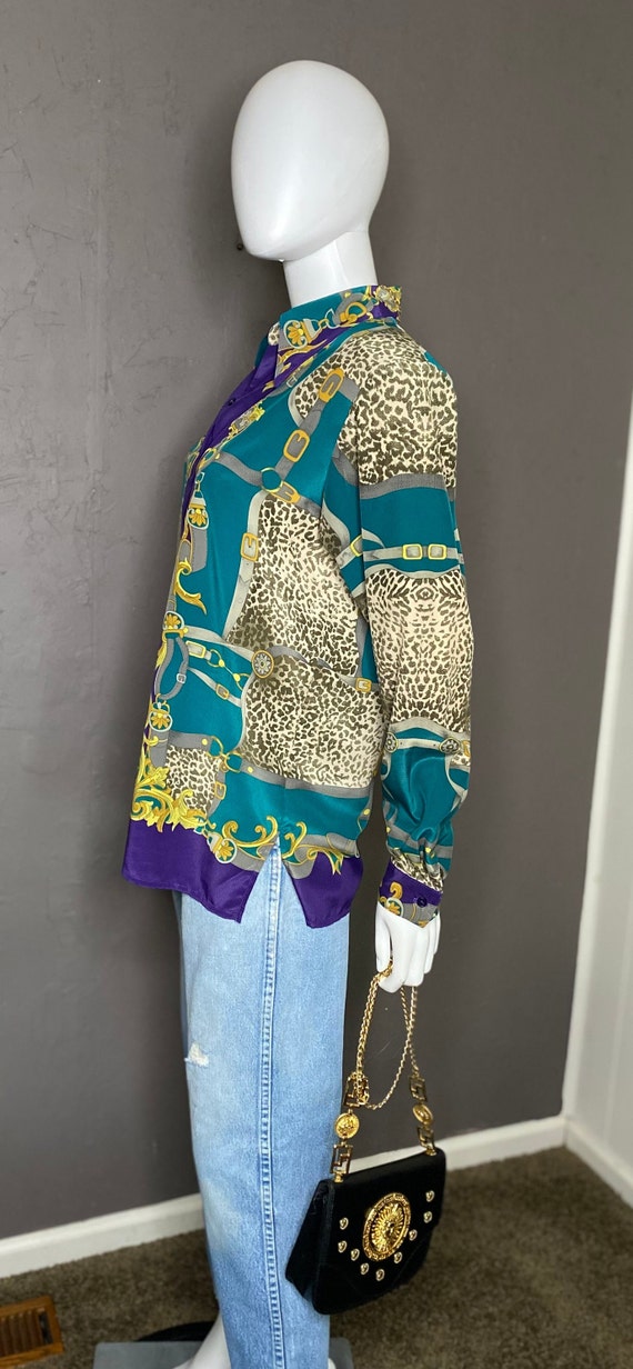 1990’s Vintage Dagger Collar Scarf Print Button Down … - Gem