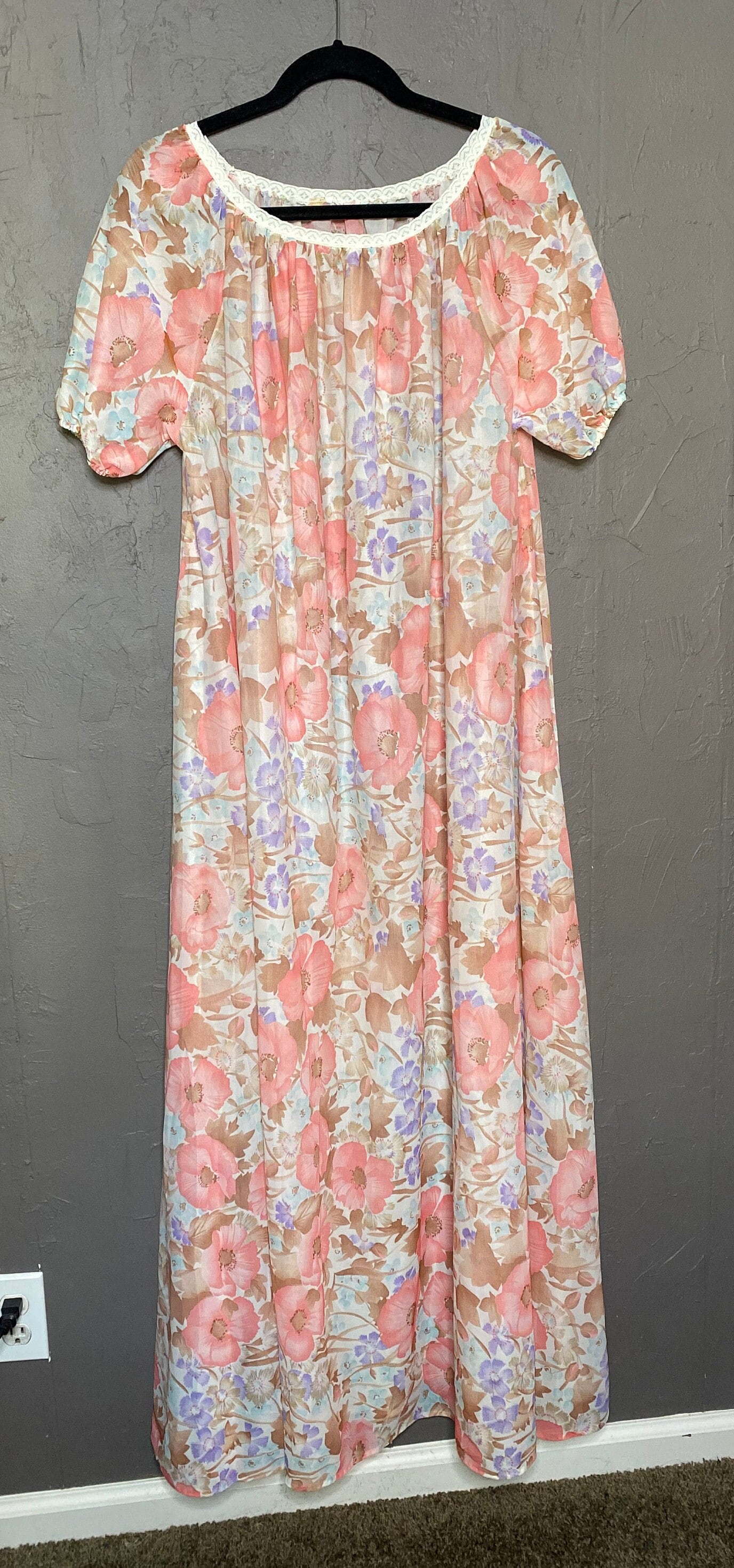 1960s Pink Mesh Floral Mumu Nightgown Mrs. Roper Dress Size M-XL - Etsy