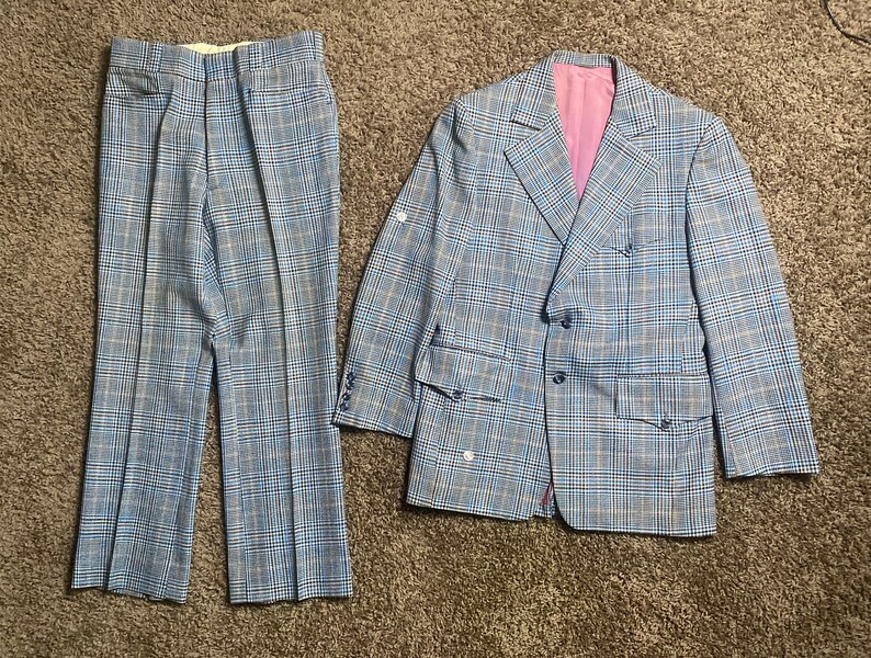 1970's Vintage Plaid Suit by Christopher Rand Blue and Brown Western ...