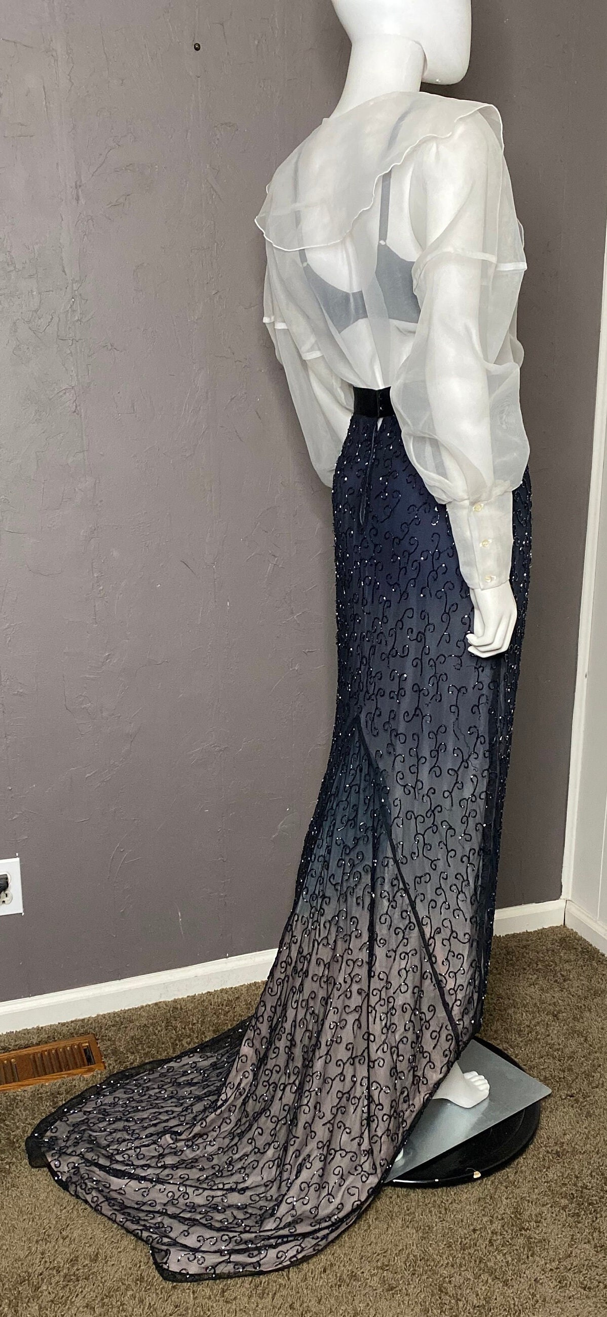 1990s Ombré Beaded Maxi Skirt With Train Size XS-S Formal/prom Skirt - Etsy