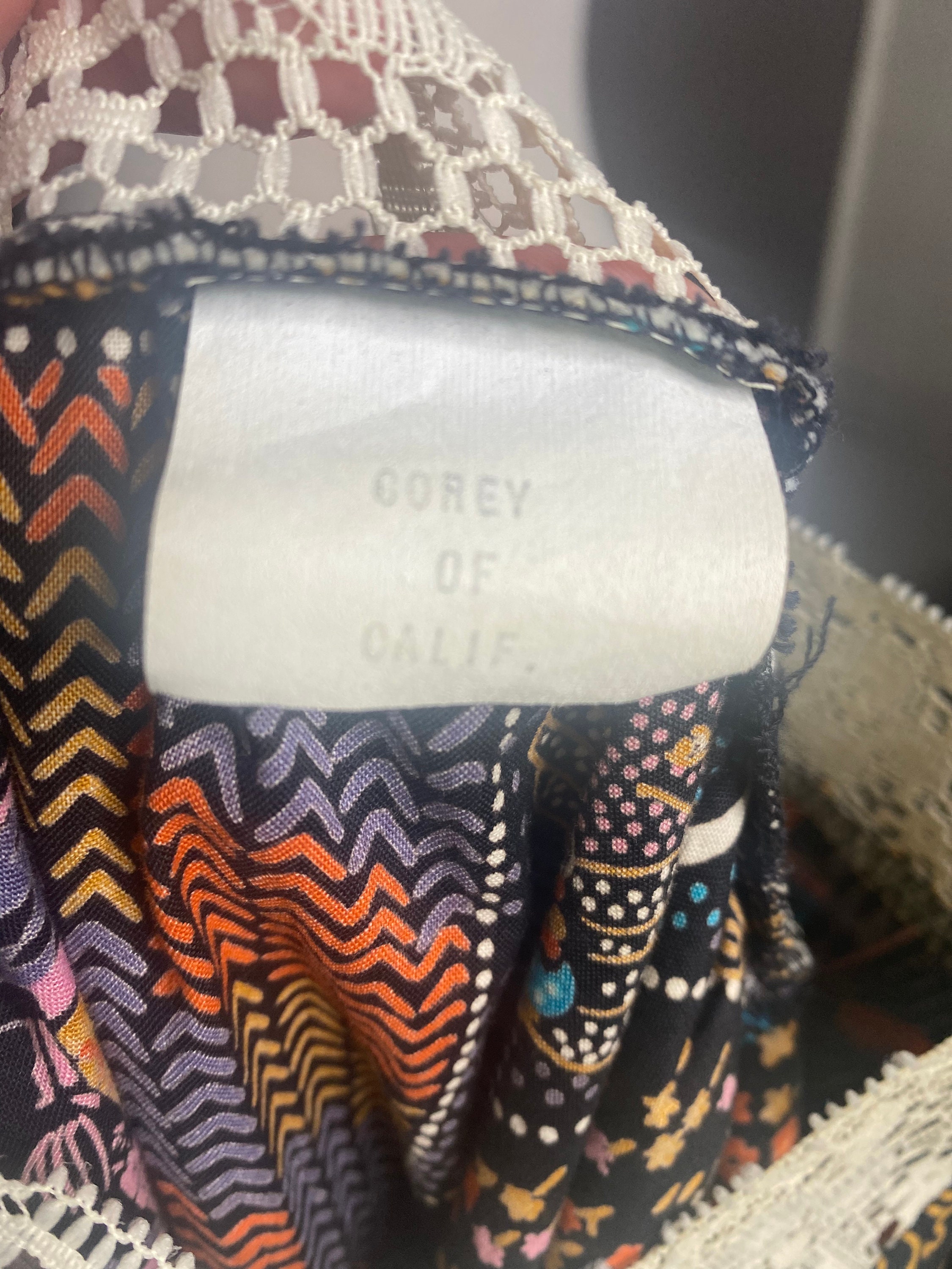 1960s Lace Trimmed Caftan Egyptian Print Kaftan Corey of California ...