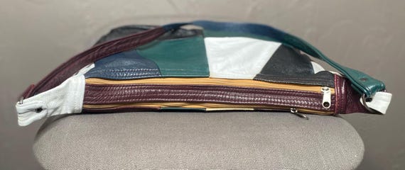 1970's Patchwork Leather Hobo Purse Multi-Color Patch… - Gem