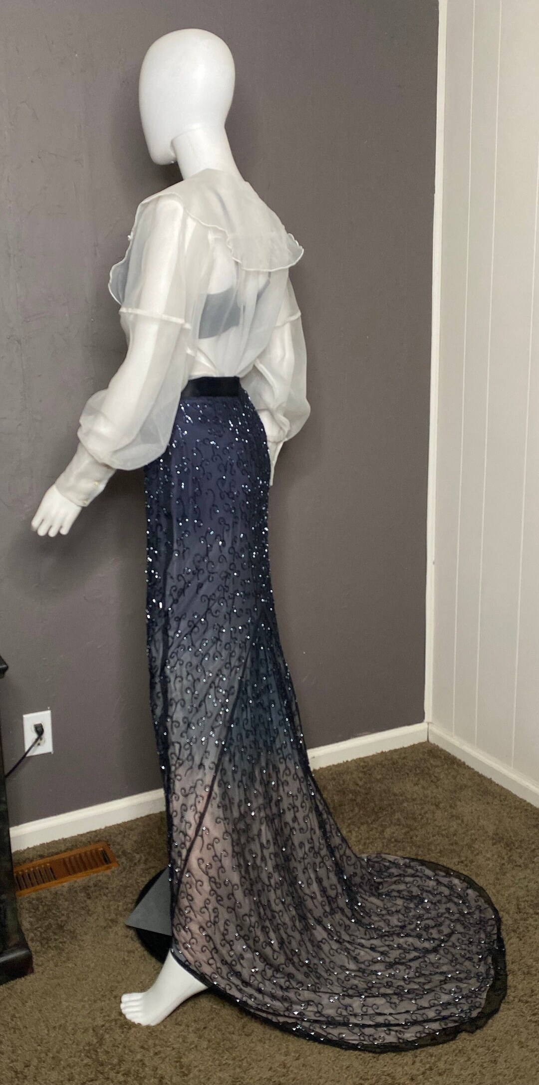 1990s Ombré Beaded Maxi Skirt With Train Size XS-S Formal/prom Skirt - Etsy