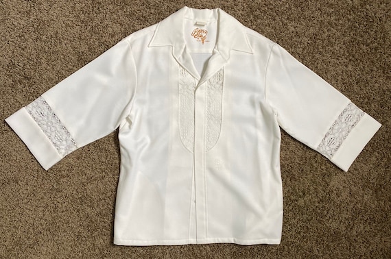 1970's Iolani Beau Tiki White Hawaiian Wedding Shirt … - Gem