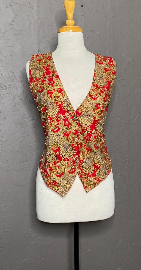 1990's Red + Gold Beaded Paisley Vest from Halsey Col… - Gem