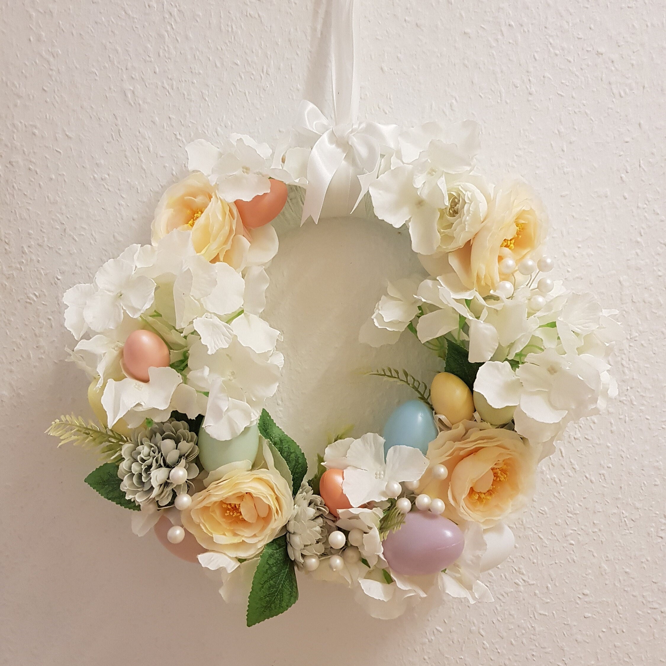 Easter Decor White and Mint Wreath on a Wicker Base/entry Door or Wall ...