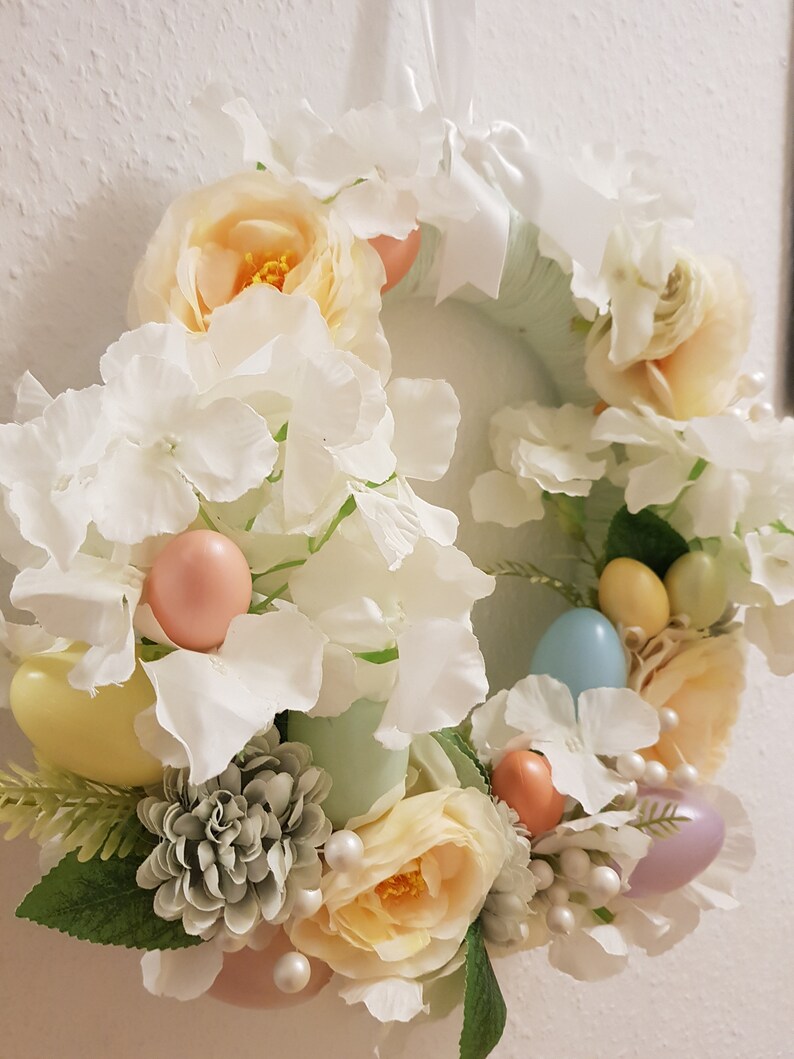 Easter Decor White and Mint Wreath on a Wicker Base/entry Door or Wall ...