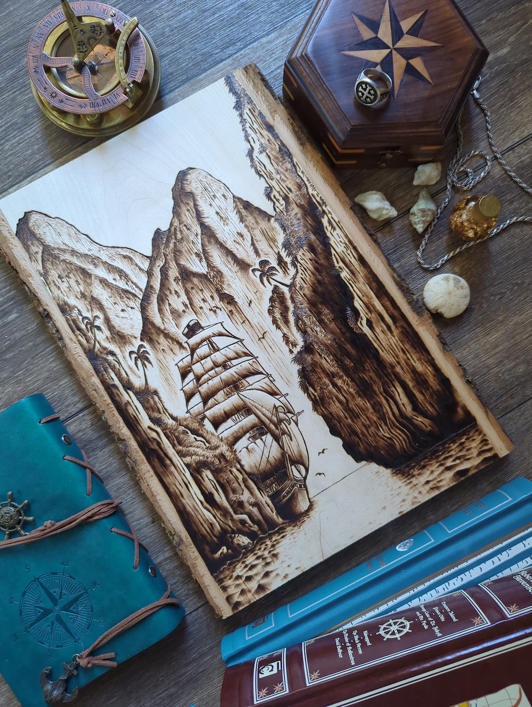 Nautical Pyrography Art Pirate Ship Woodburn Art Caribbean - Etsy