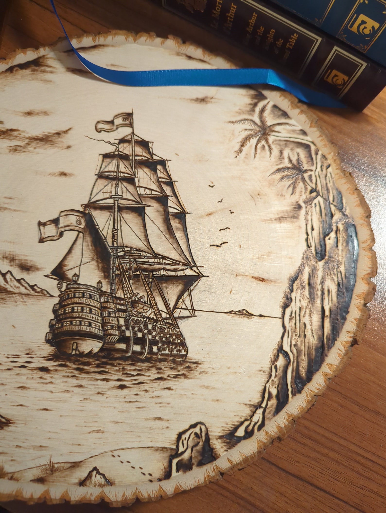 Nautical Pyrography Wall Art , Pirate Ship Wood Burning , Tropical Wall ...