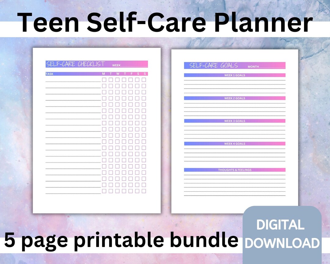 TEEN Self-care Checklist for Mental Health and Wellness, Daily Well ...