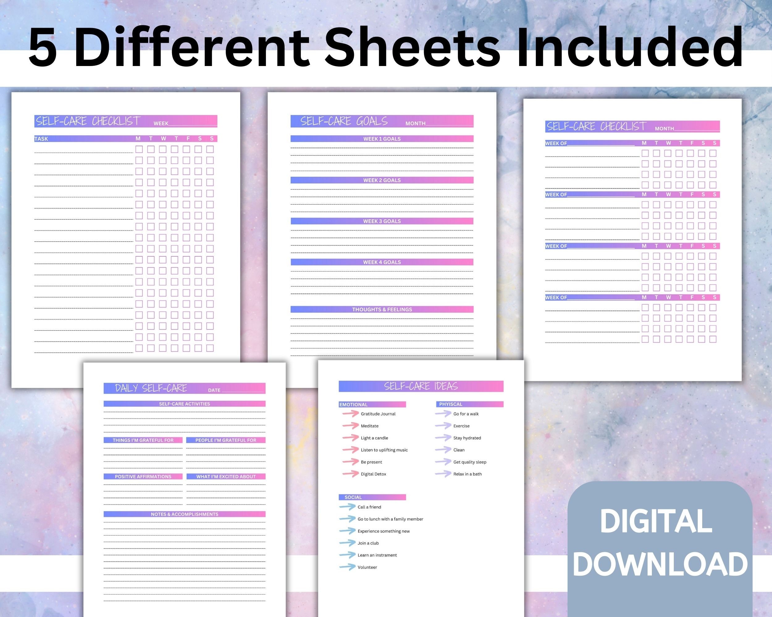 TEEN Self-care Checklist for Mental Health and Wellness, Daily Well ...