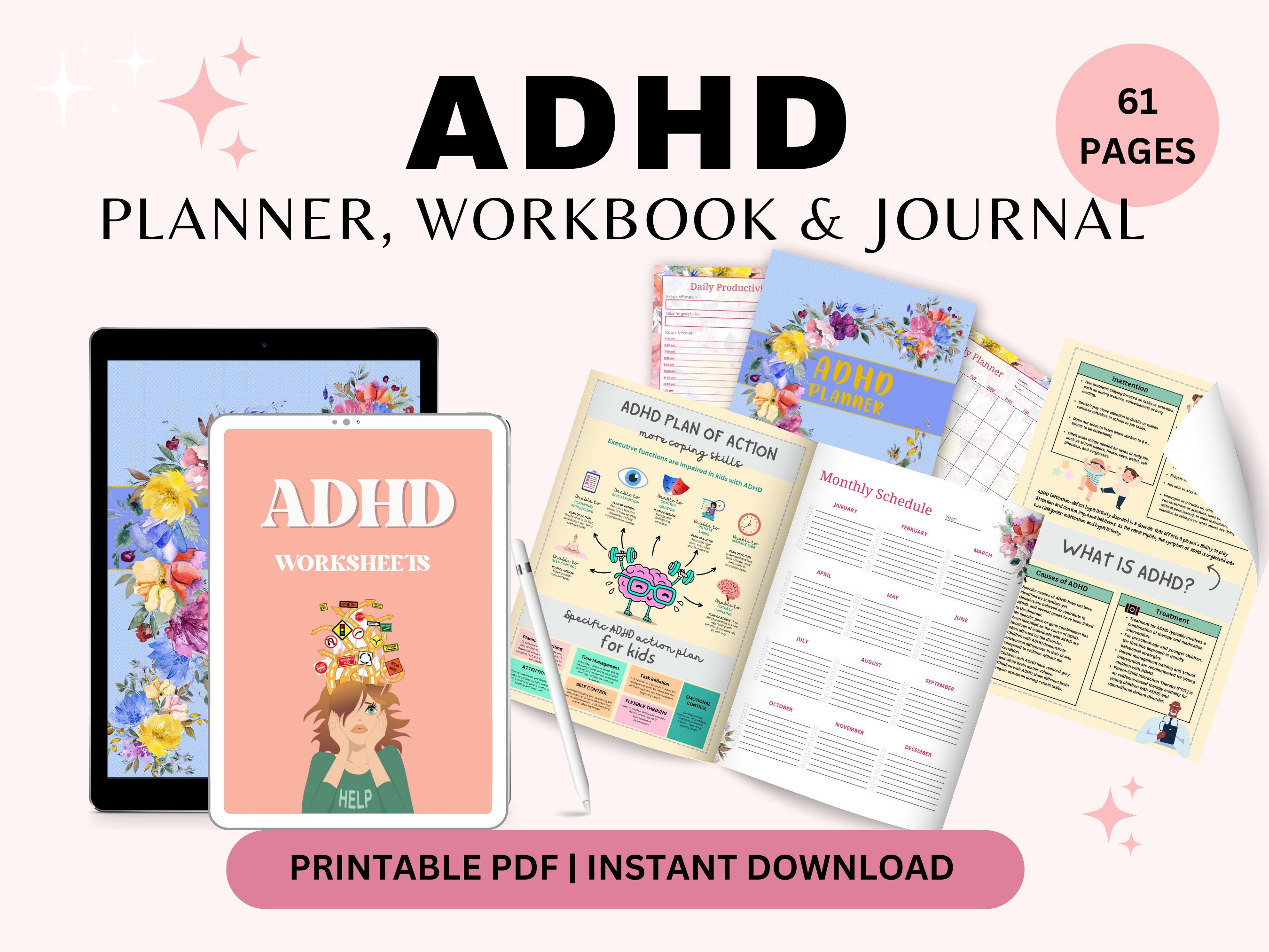 ADHD Planner Adult Printable, ADHD Workbook and Journal, CBT Anxiety ...
