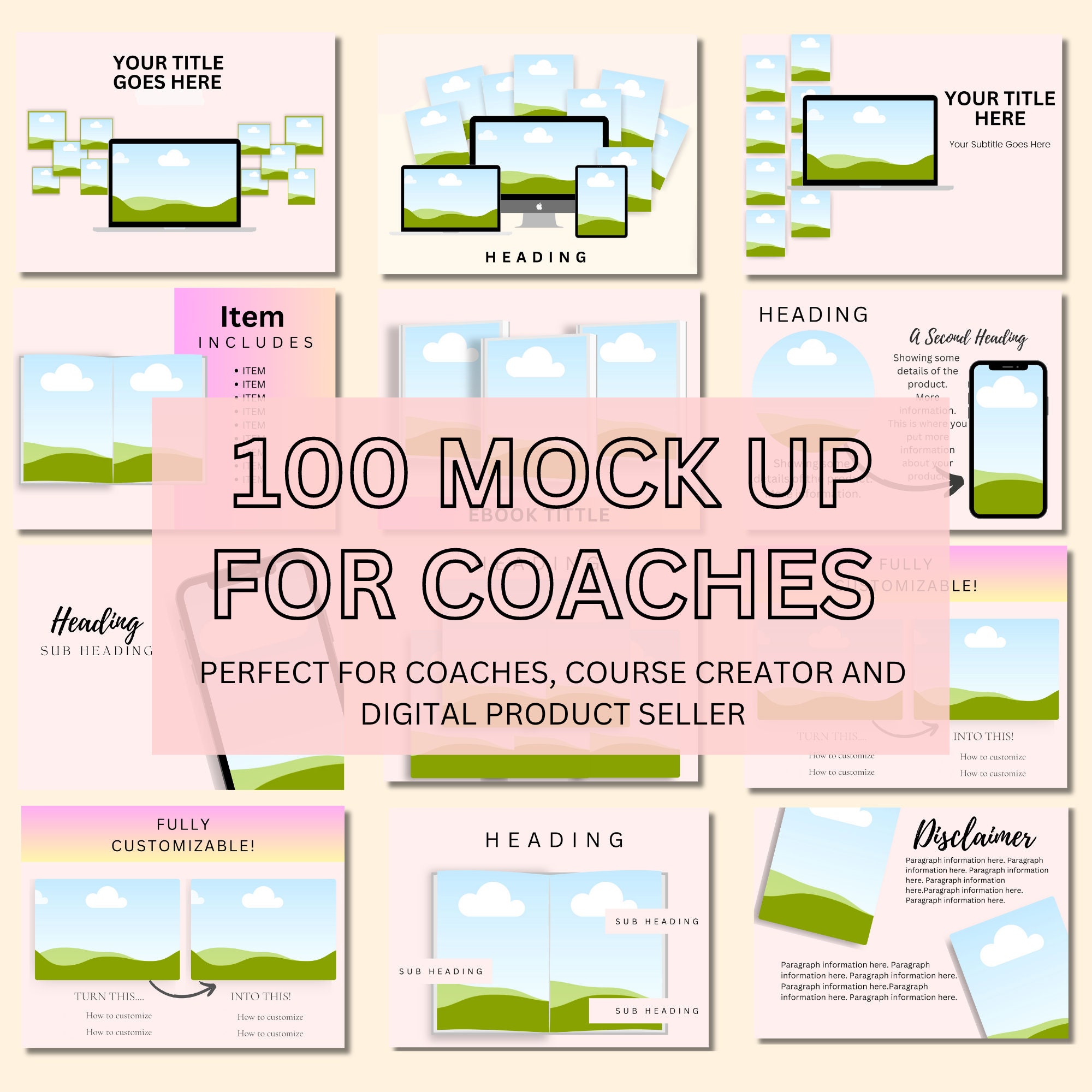 100 Canva Course Mockup Template, Digital Product Mockup, Canva Listing ...
