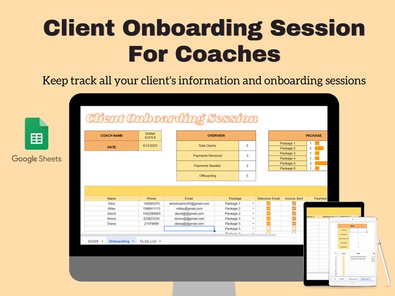Client Onboarding Session Tracker Spreadsheet for Coaches - Etsy