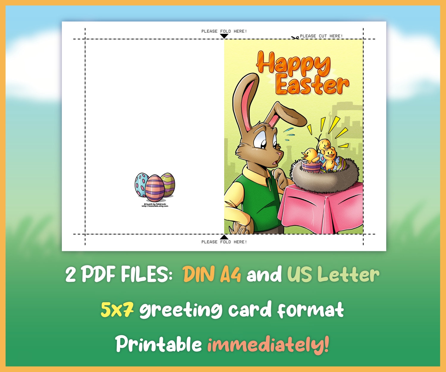 Printable Easter Card, Instant Download, Foldable 5x7 Inch Format, DIN ...