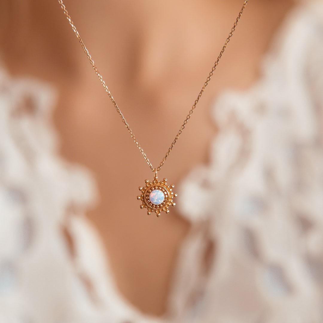 14k Gold Ship Wheel Opal Necklace,boat Bow Pirate Jewelry,tiny Boat ...