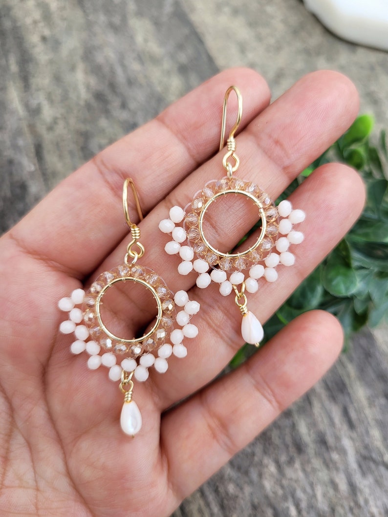 Wire Wrap Beaded Earrings Handmade Crystal Earrings Dangle - Etsy