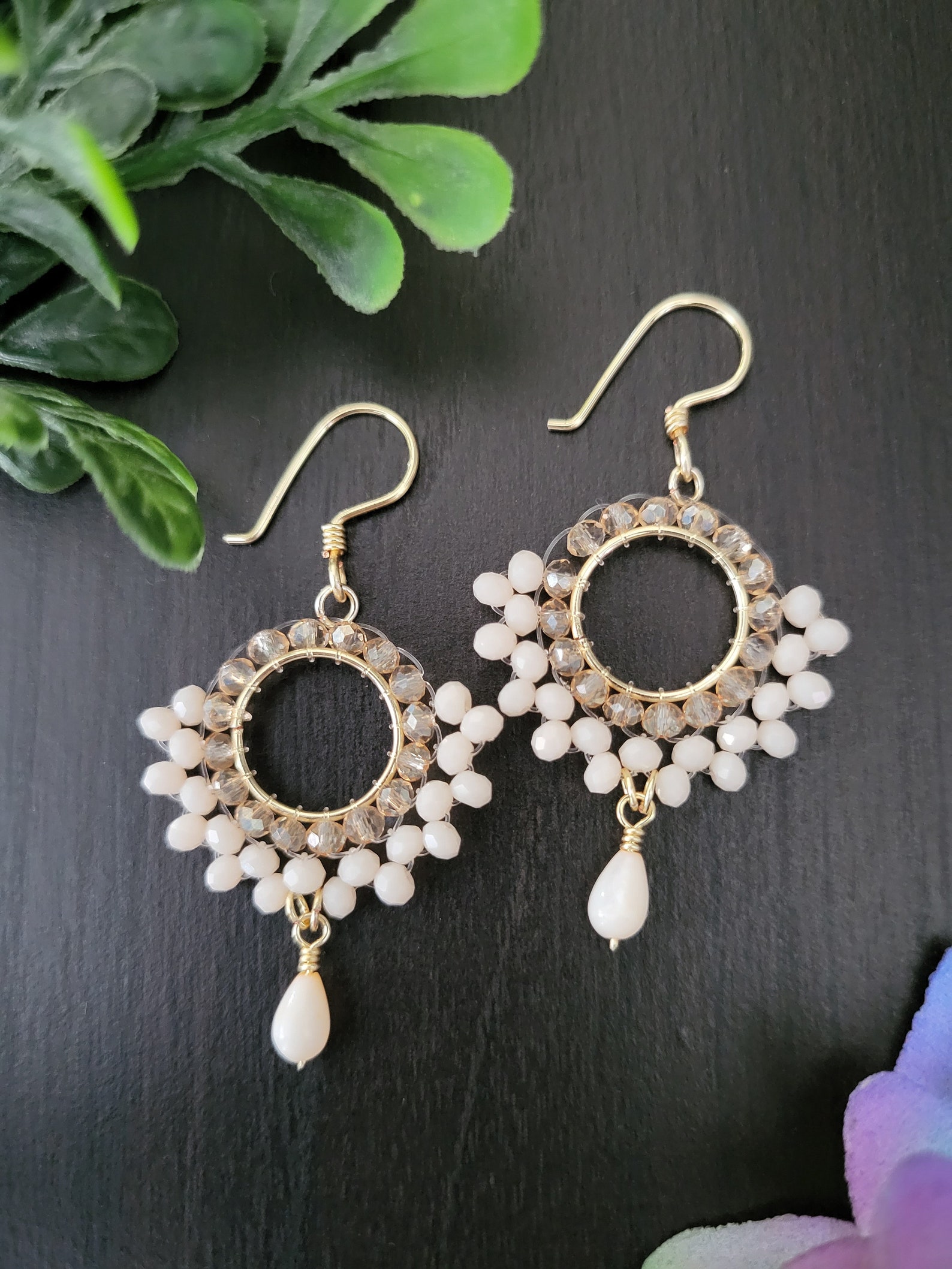 Wire Wrap Beaded Earrings Handmade Crystal Earrings Dangle - Etsy