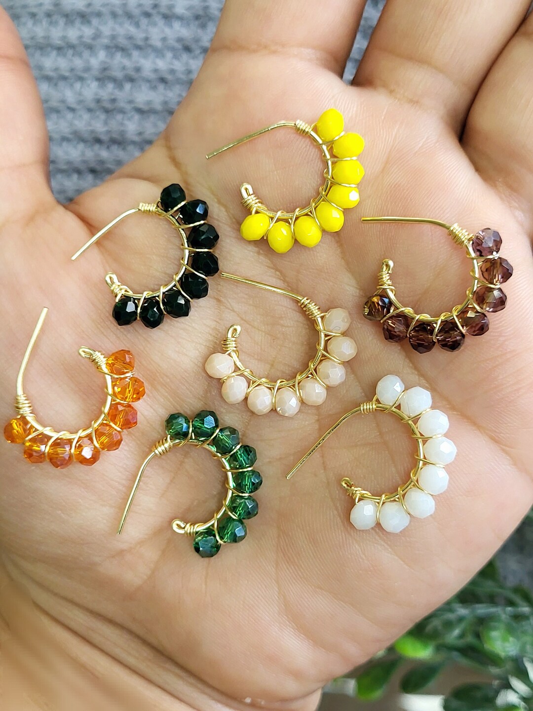 Handmade Earrings, Hoop Beaded, Wire Wrapped Hoops, Faceted Glass Beads ...