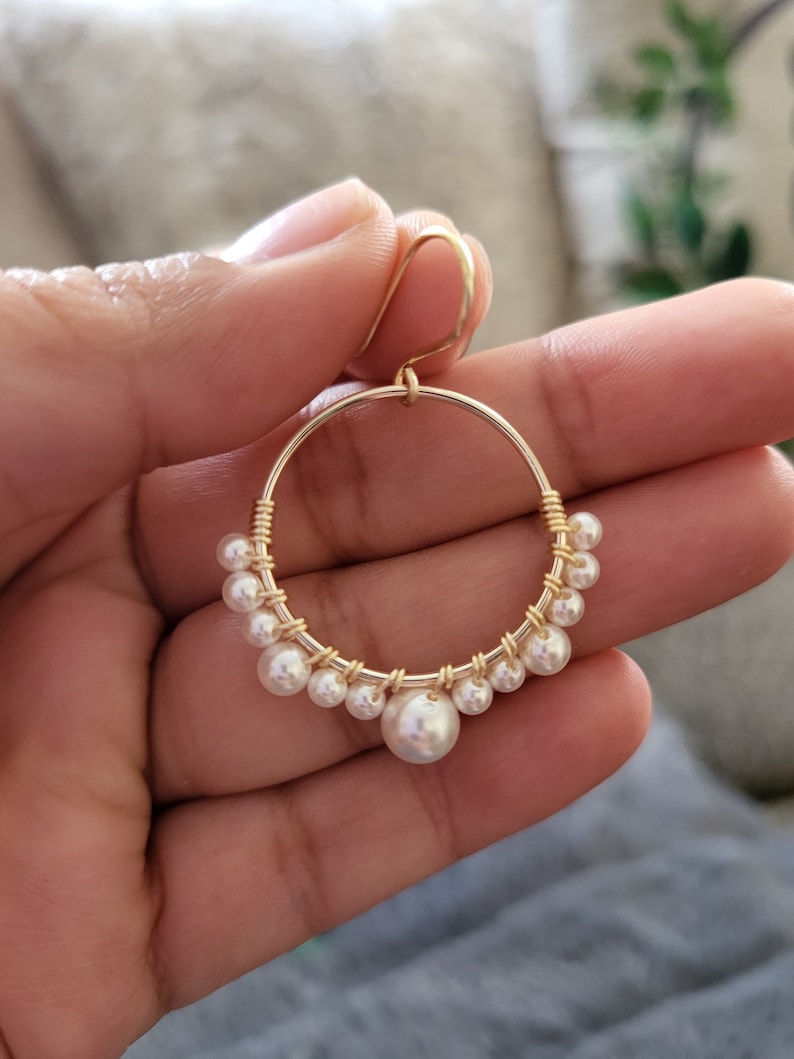 Handmade Pearl Hoop Earrings, Beaded Pearl Hoops, Minimalist Style ...