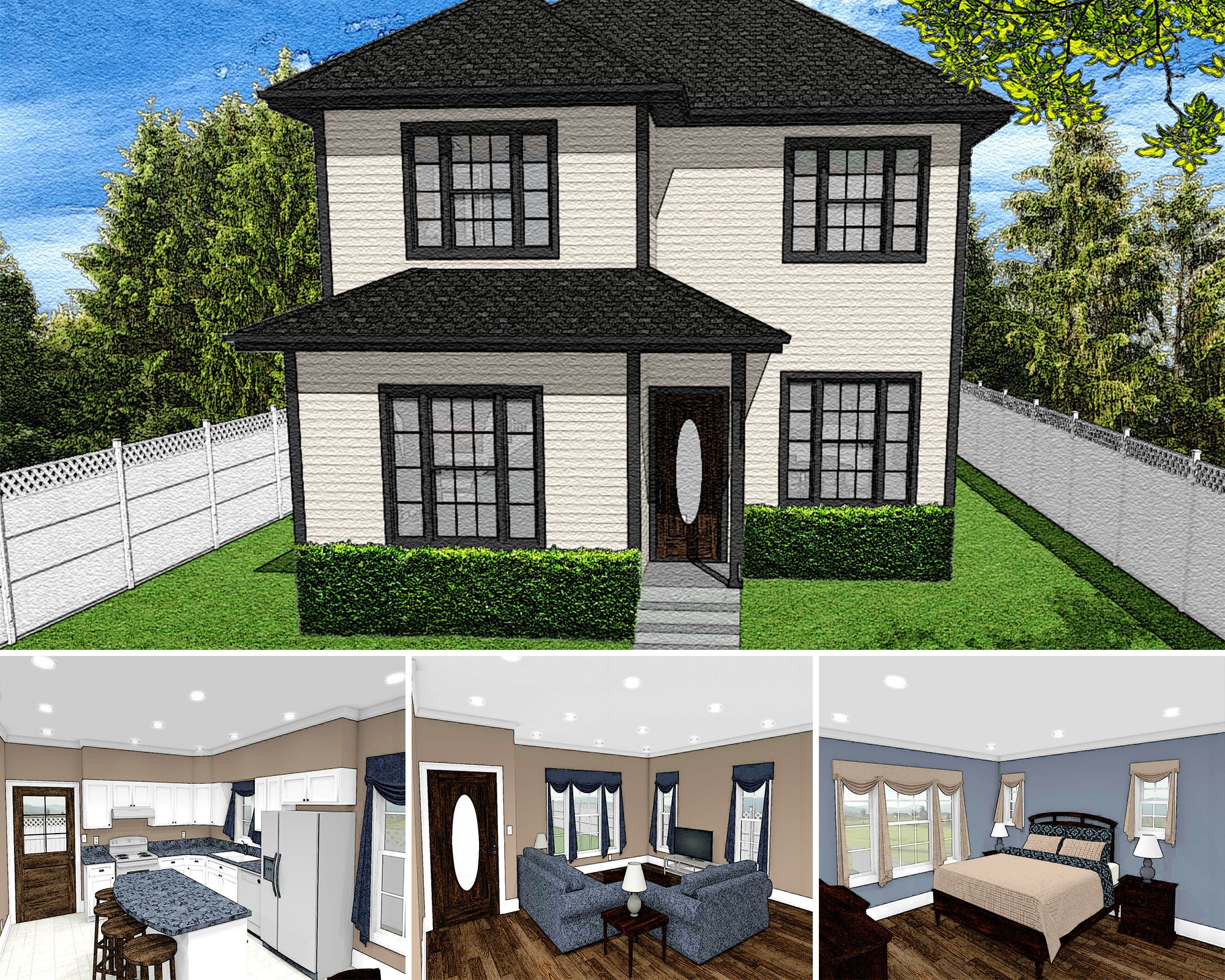 2 Bed 2.5 Bath 1500 SF 30x32 House Plans, 2 Story Traditional Floor ...