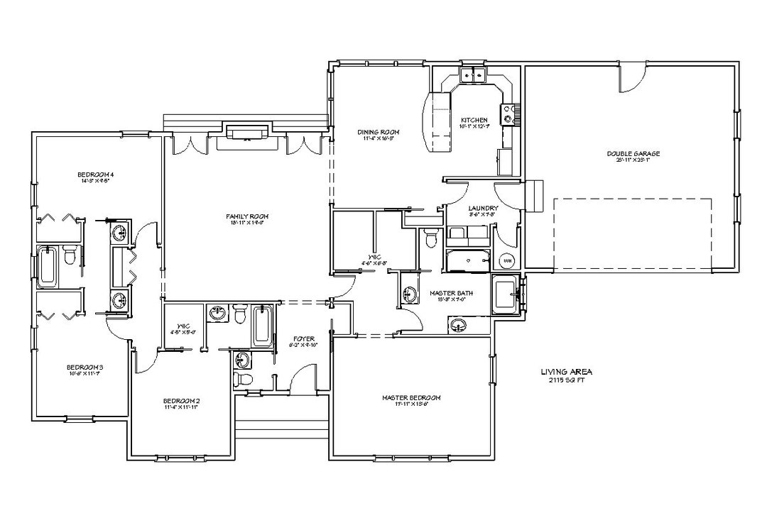 4 Bedroom 3.5 Bath Architectural Plans, 2115 SF, 81'x46', 1 Story House ...