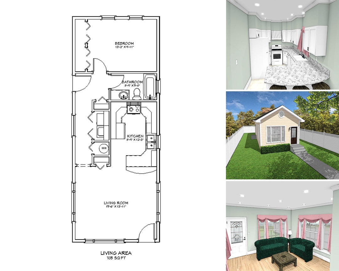 700 Square Foot One Bedroom One Bathroom Floor Plan, One Story Tiny ...