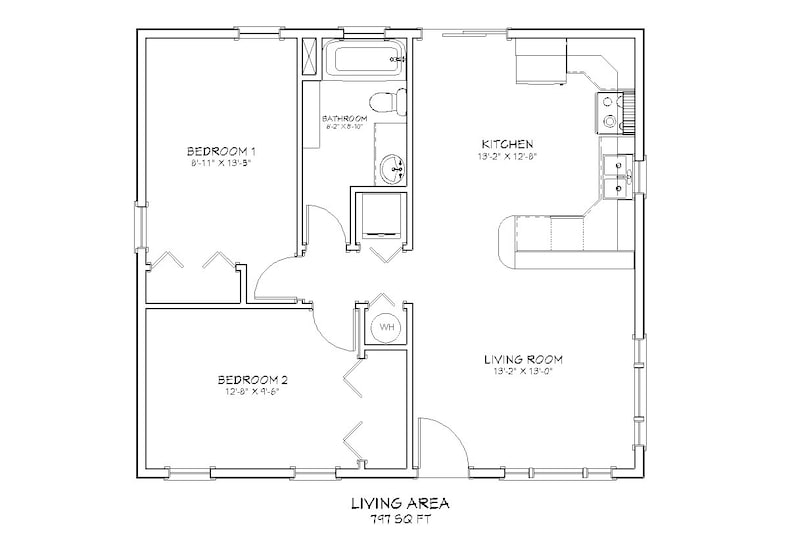 2 Bedroom 1 Bath Compact Cottage Architectural Plans, 797 SF, 30'x27', Tiny House Plans ...