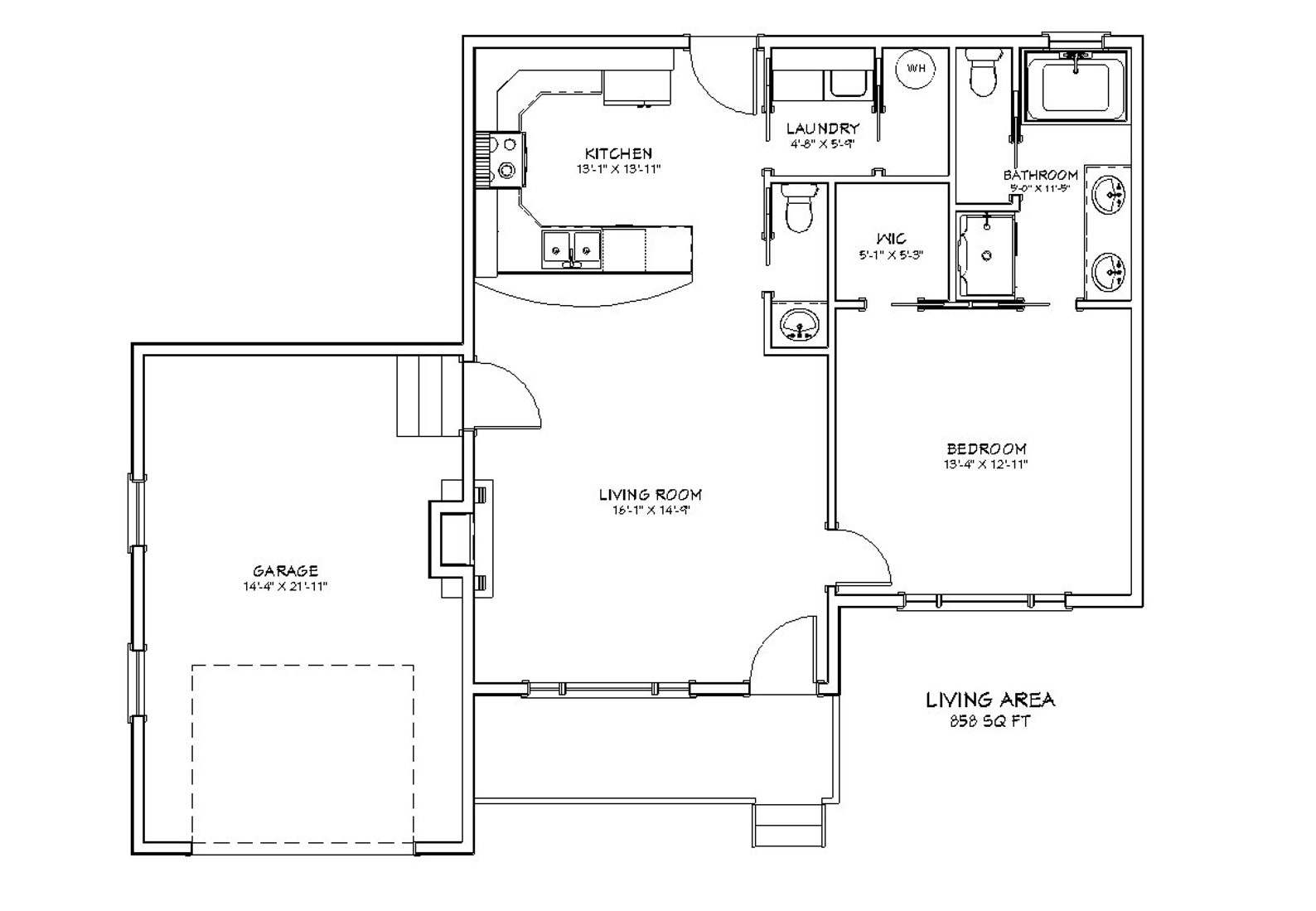 1 Bedroom 1.5 Bath Compact Cottage Architectural Plans, 850 SF 45'x37 ...
