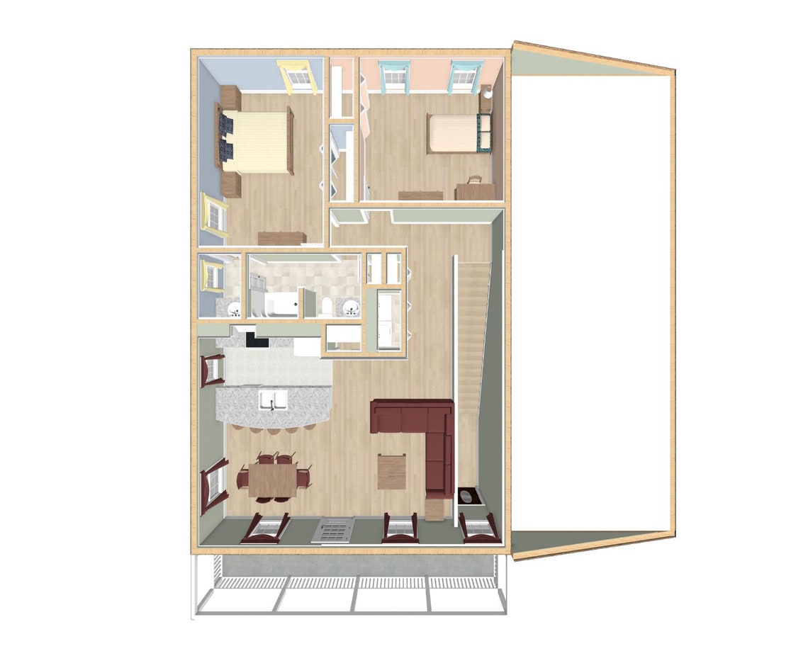 Two Bedroom Traditional Home Floor Plan RV Bus Big Rig Garage - Etsy