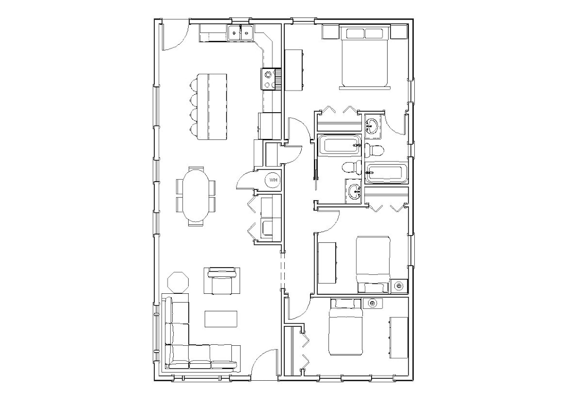 1200 Square Foot Three Bedroom Two Bathroom Floor Plan, One Story ...