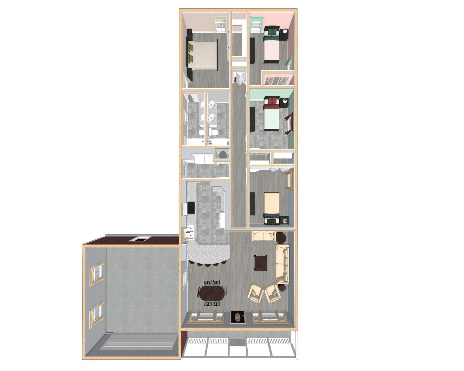 4 Bedroom 2 Bath Narrow Lot Architectural Plans, 1508 SF, 46'x65', One ...