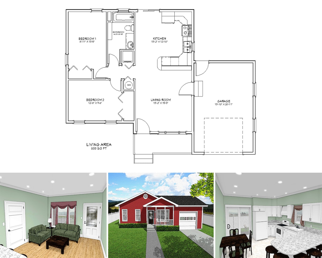 800 Square Foot Two Bedroom One Bathroom House Plans, One Story Country ...
