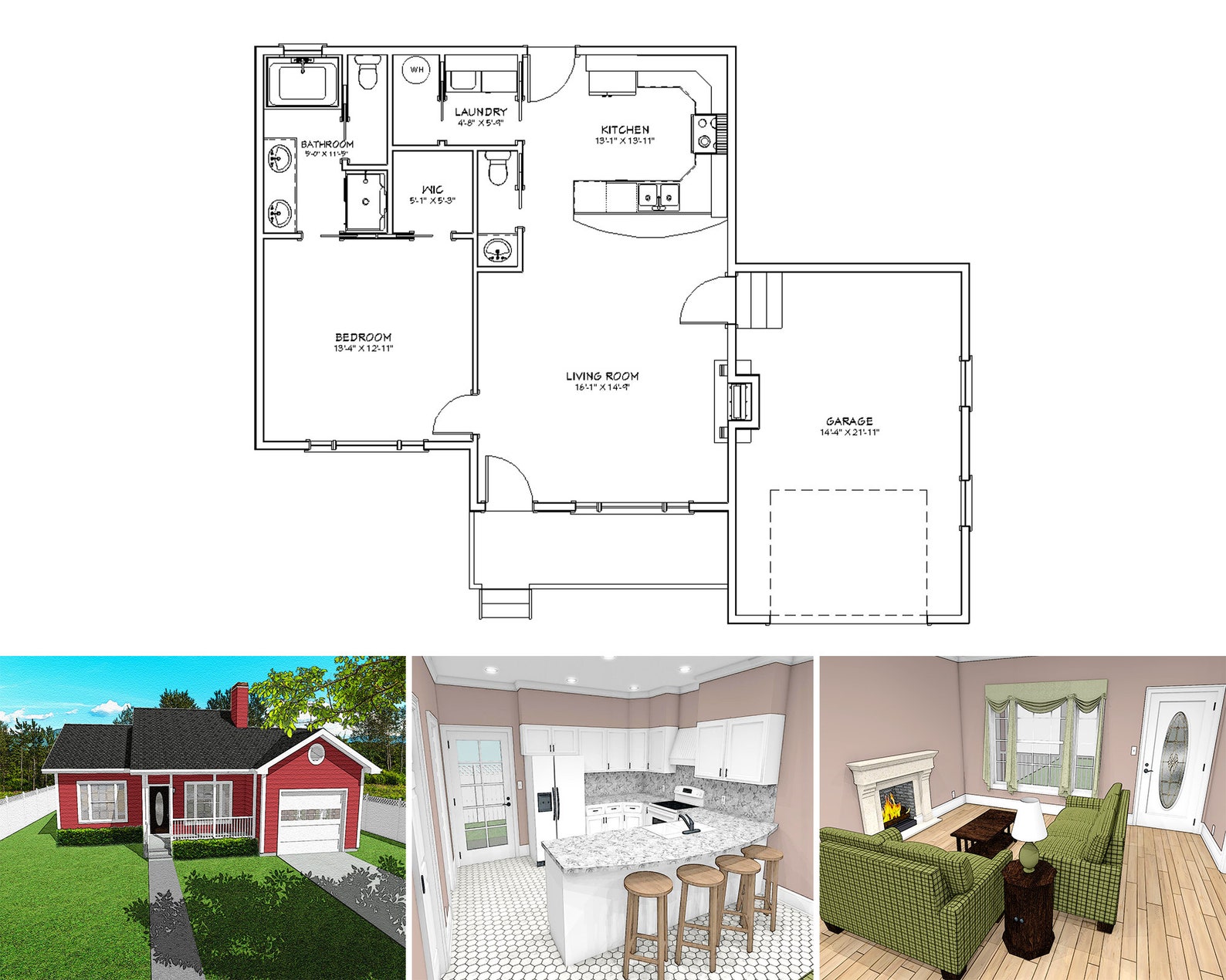 800 Square Foot One Bedroom One Bathroom Floor Plan, One Story House ...