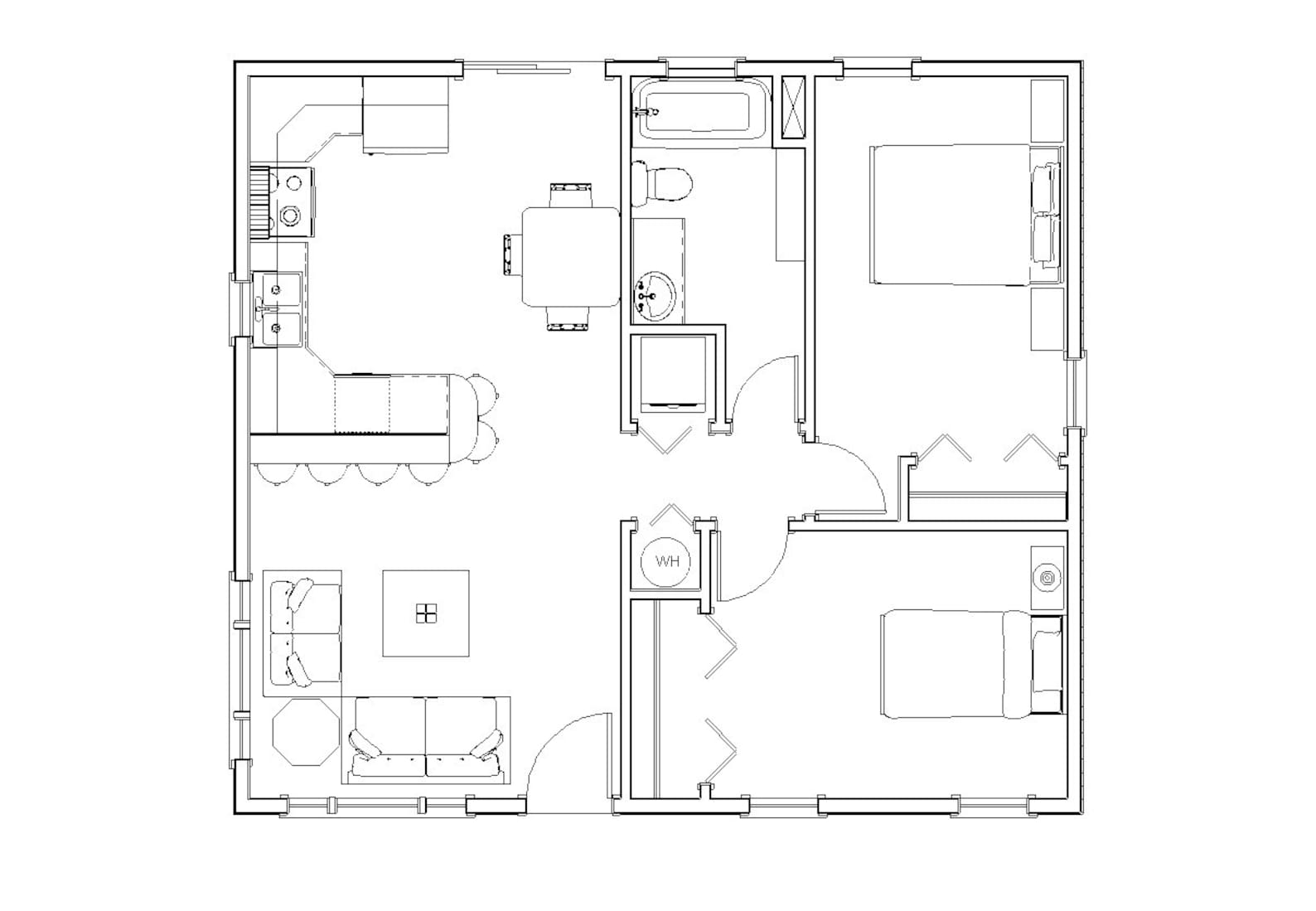 2 Bedroom 1 Bath Cottage Architectural Plans, 797 SF 30'x27', Tiny ...