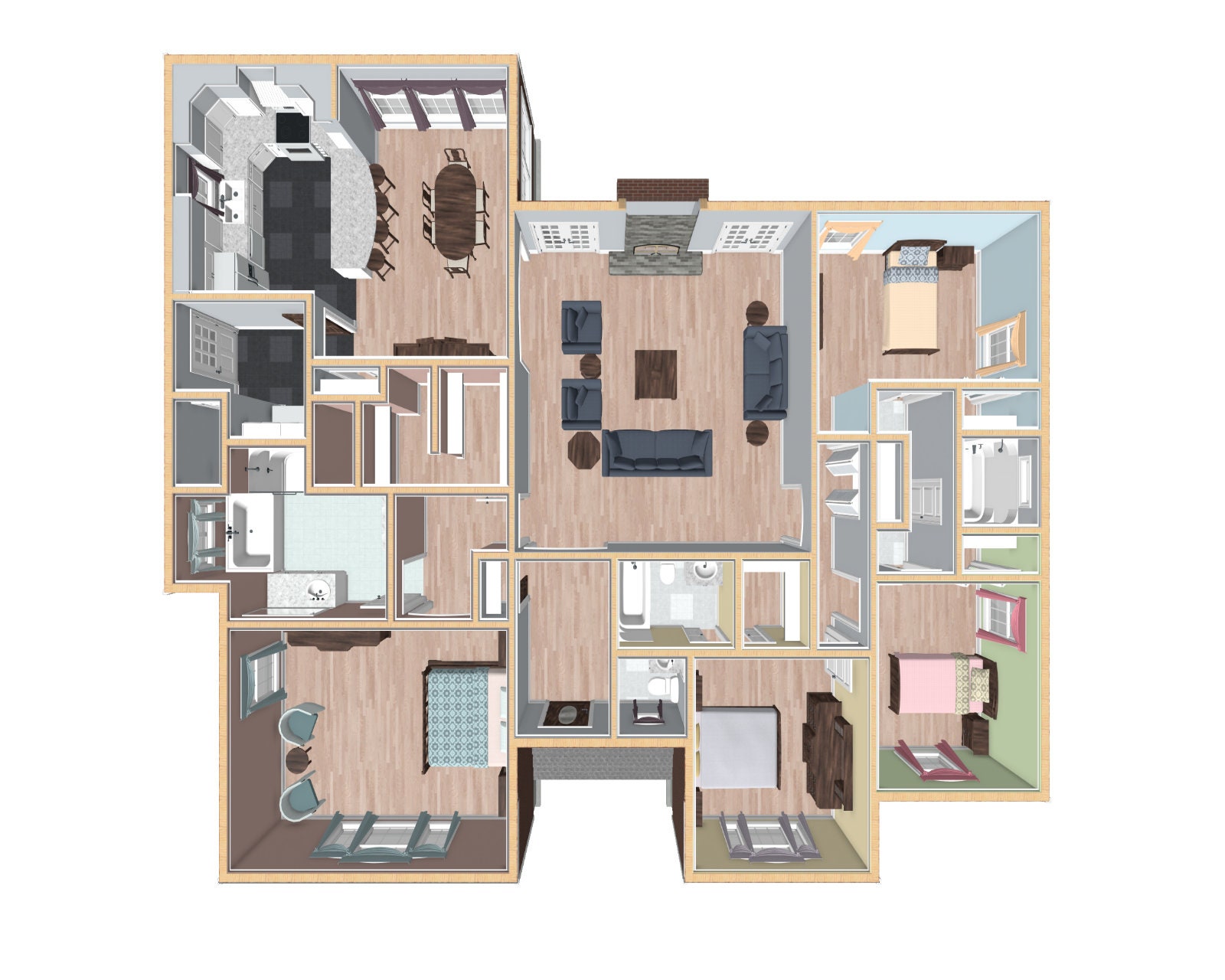 4 Bedroom 3.5 Bath Traditional Style Architectural Plans, 2115 SF, 56 ...