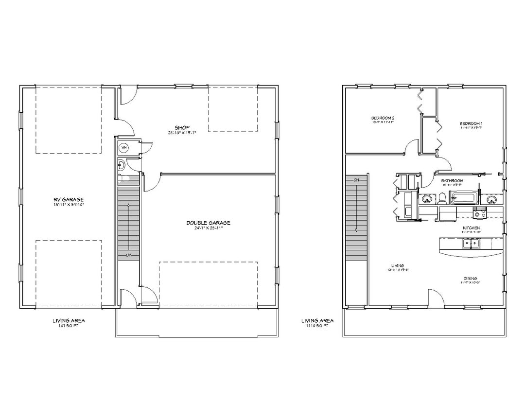 2 Bedroom, 1.5 Bath RV Big Rig Garage Apartment Architectural Plans ...