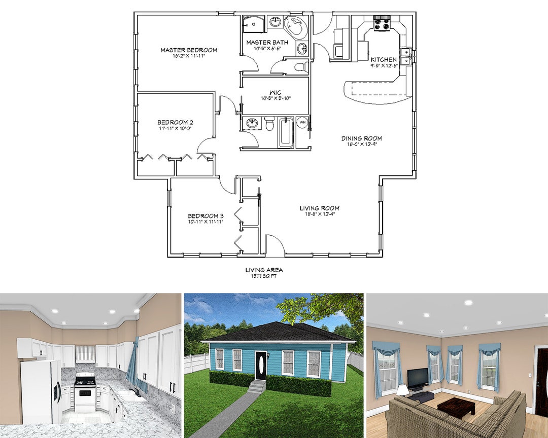 1500 Square Foot Three Bedroom Two Bathroom Floor Plan, One Story ...
