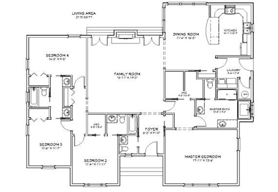 One Floor 4 Bedroom House Blueprints