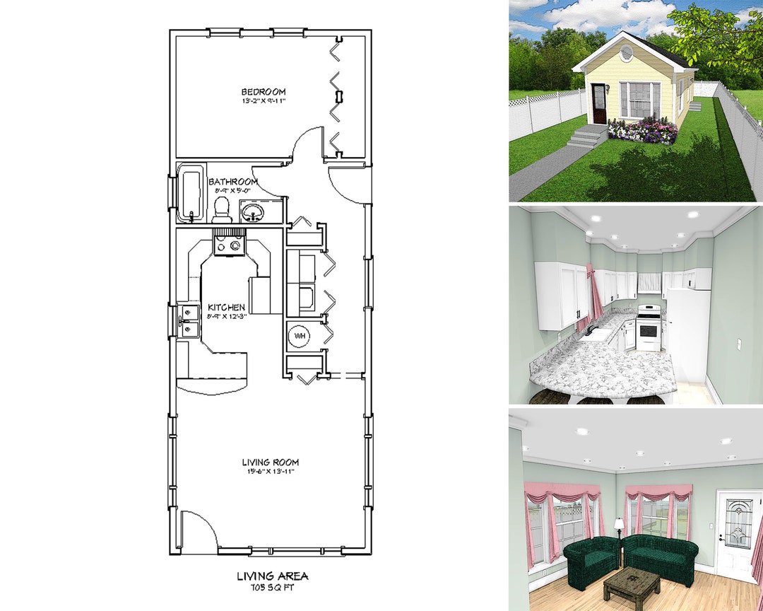 700 Square Foot One Bedroom One Bathroom Floor Plan, One Story Tiny ...