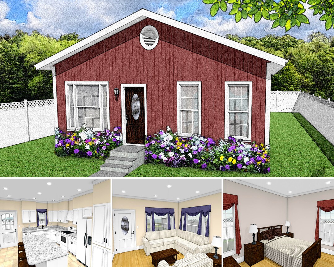 3 Bed 2 Bath 1200 SF 29x41 House Plans, 1 Story Traditional Cottage ...