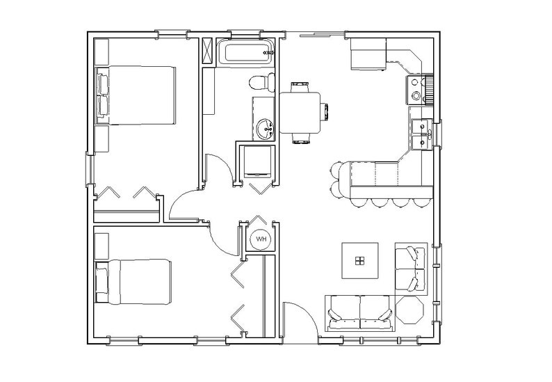 2 Bedroom 1 Bath Compact Cottage Architectural Plans, 797 SF, 30'x27 ...
