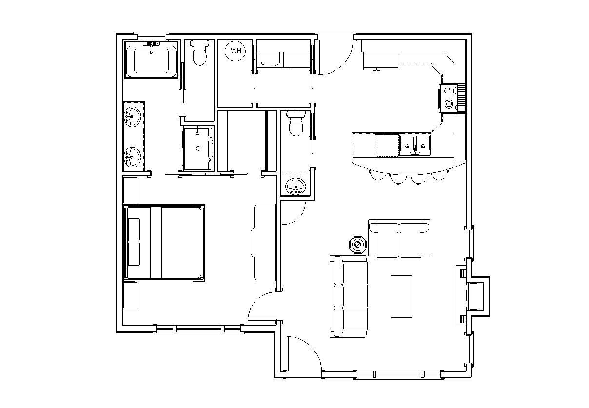 One Bedroom Traditional Cottage Floor Plan, 850 Square Feet, 30'x30 ...